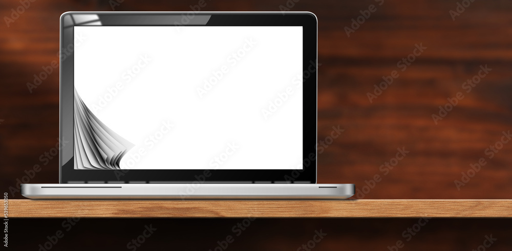 3D illustration of a modern laptop computer with blank screen (white or ...