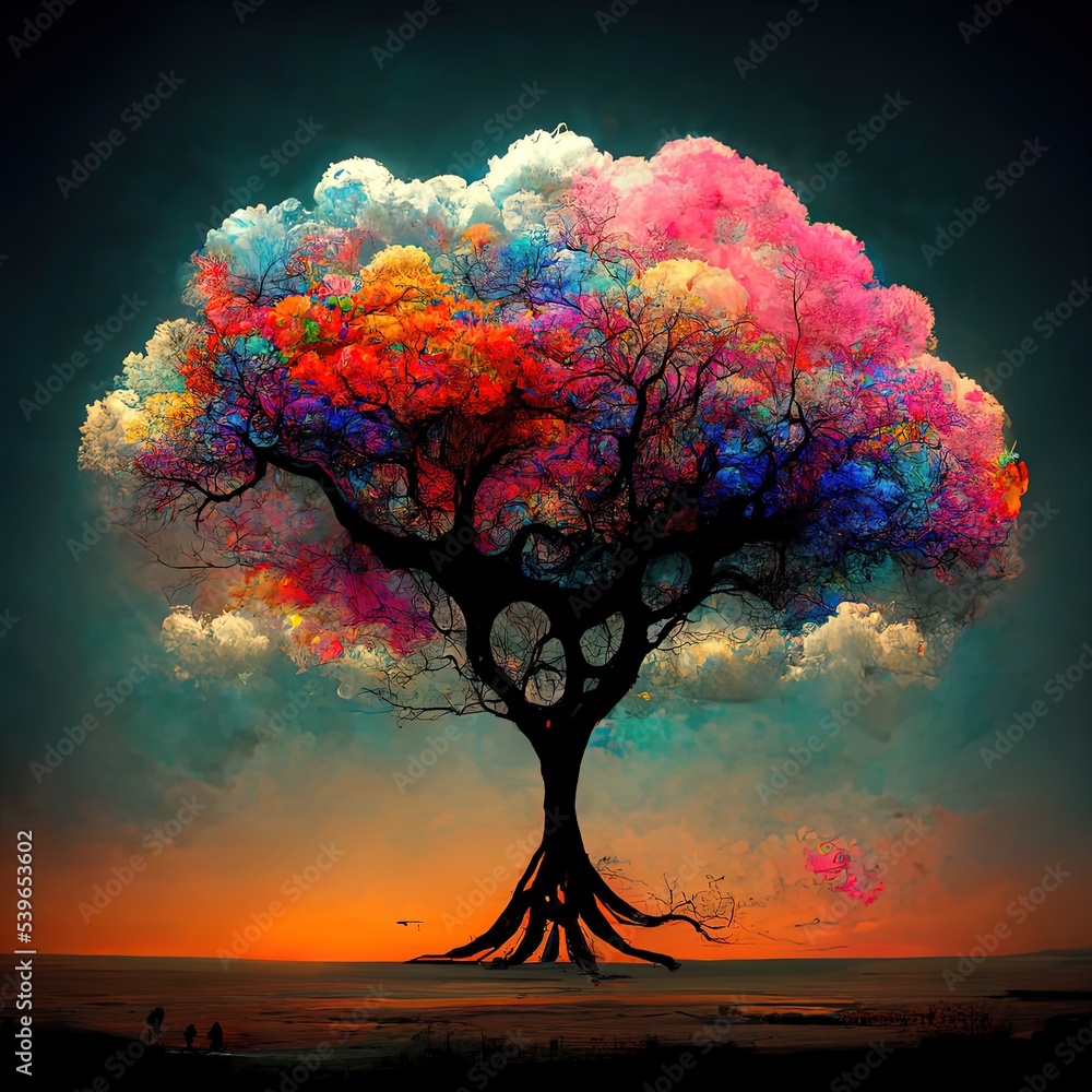 Colorful tree of life, beautiful tree in pastel colors, mystical tree ...