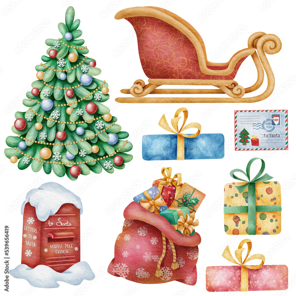 Christmas watercolor clipart set Stock Illustration | Adobe Stock