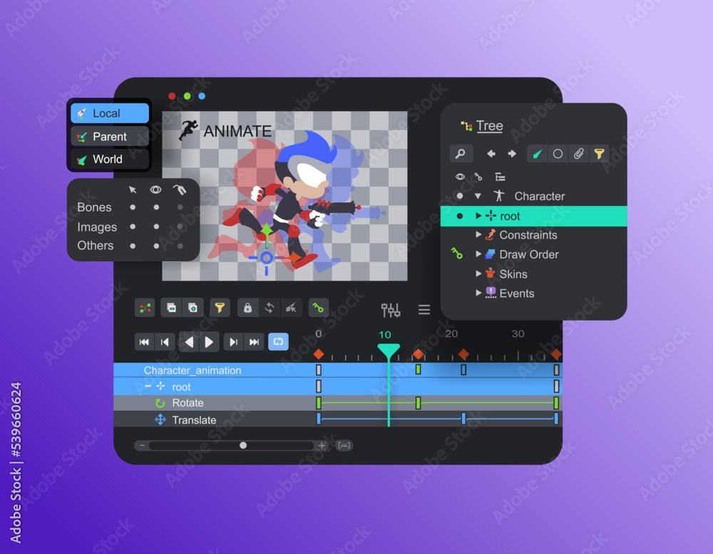 Program window for 2D character animation for games. Creating an ...