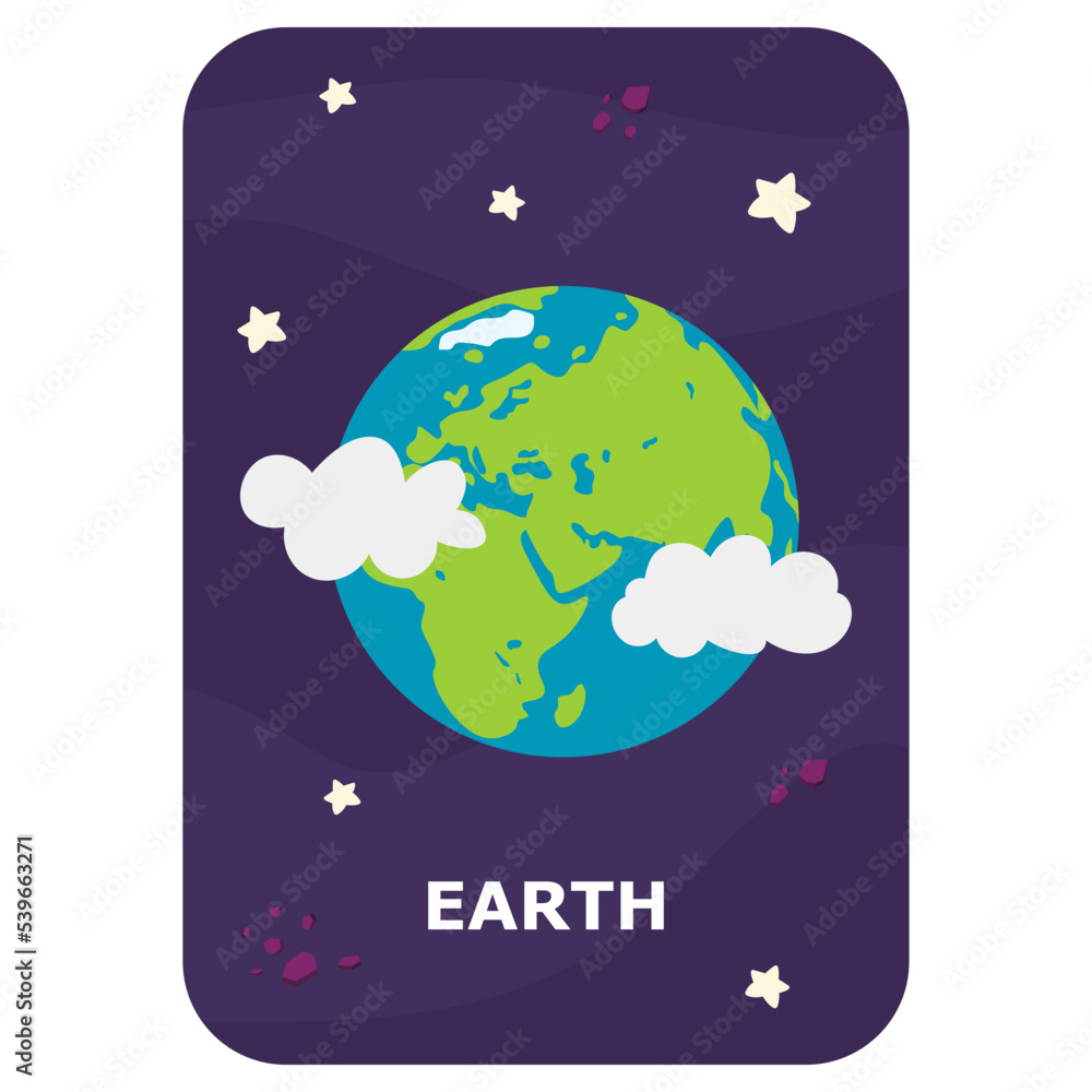 Earth. Vector Space flash card. English language game with cute ...