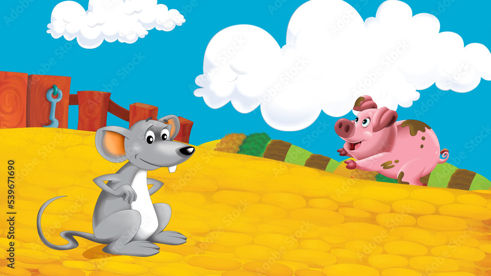 cartoon farm scene with mouse illustration Stock Illustration | Adobe Stock