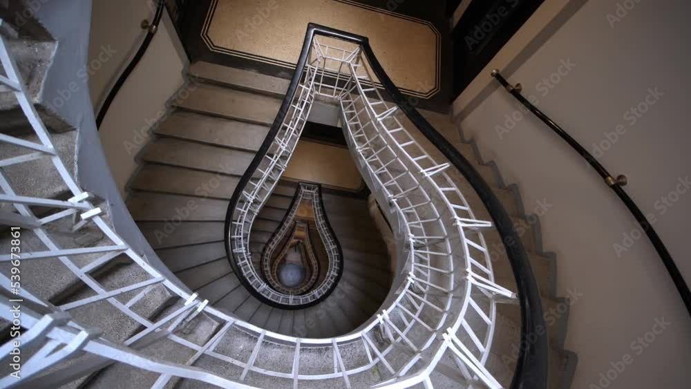 divin with rotation into nice shaped stairs. 4K video. arsitektur shot ...