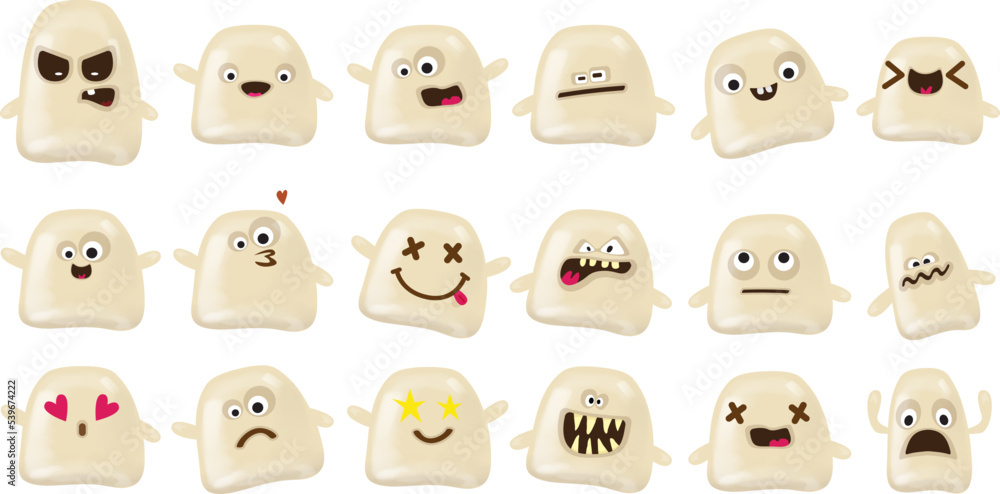 Set of cute funny grey ghosts isolated on white background. Ghost ...