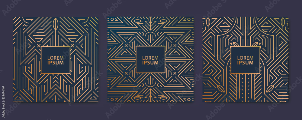 Vector set of luxury line cover templates, square line art deco ...