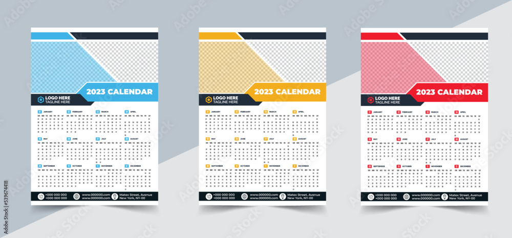 2023 One page wall calendar design template, modern 12 month one page ...