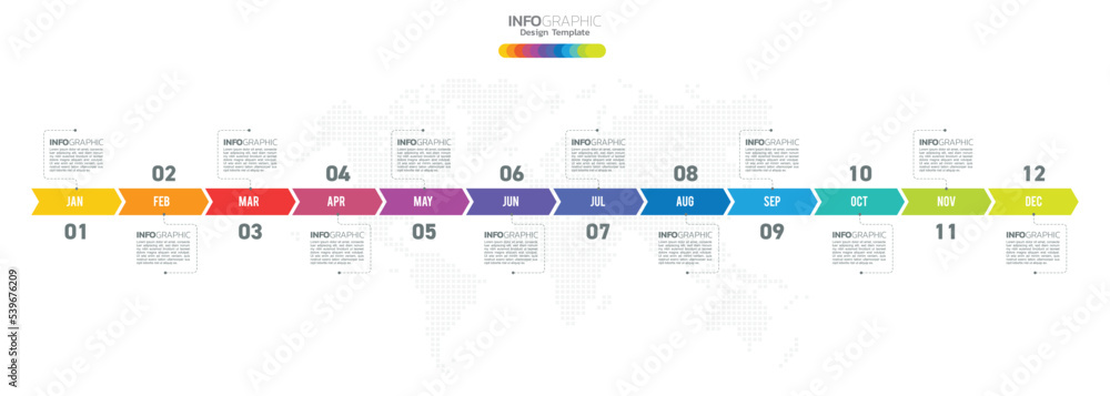 12 Months modern Timeline diagram calendar, Infographic template for ...