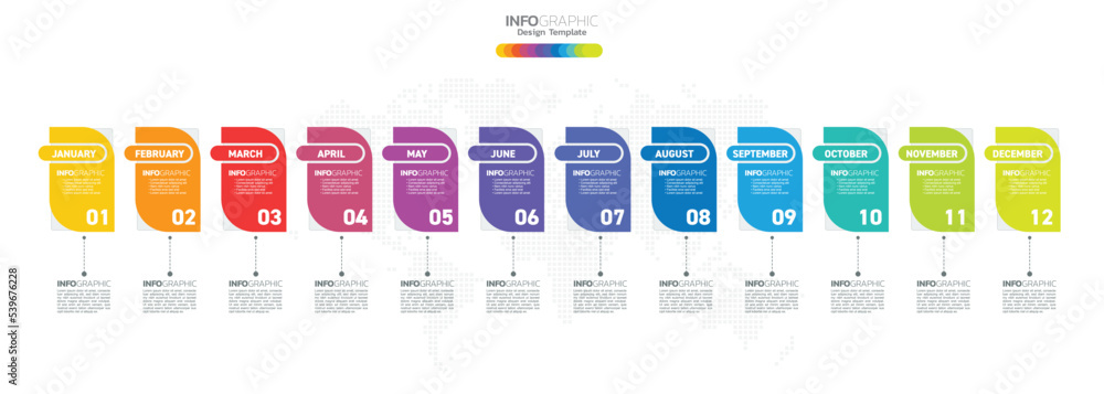 12 Months modern Timeline diagram calendar, Infographic template for ...