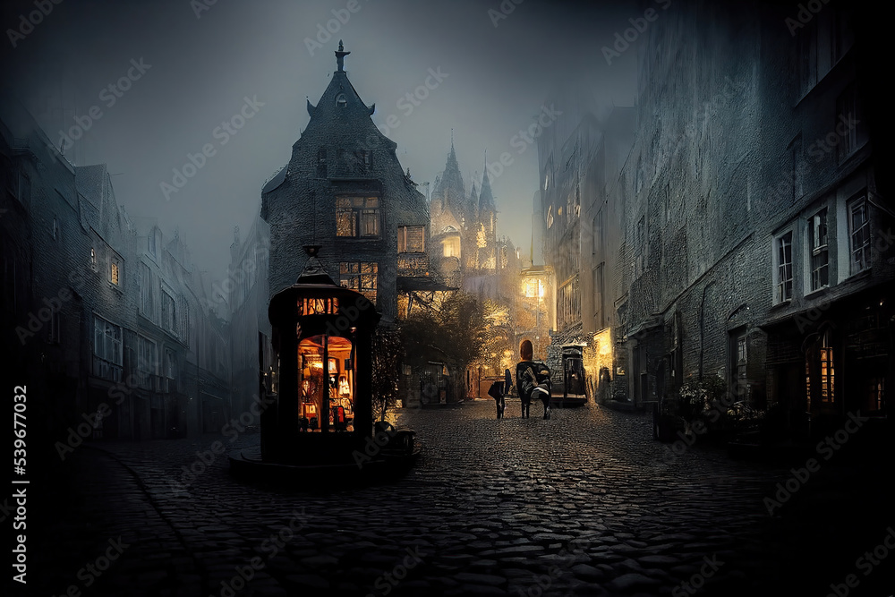 AI generated image of Victorian London on a moody evening with gas ...