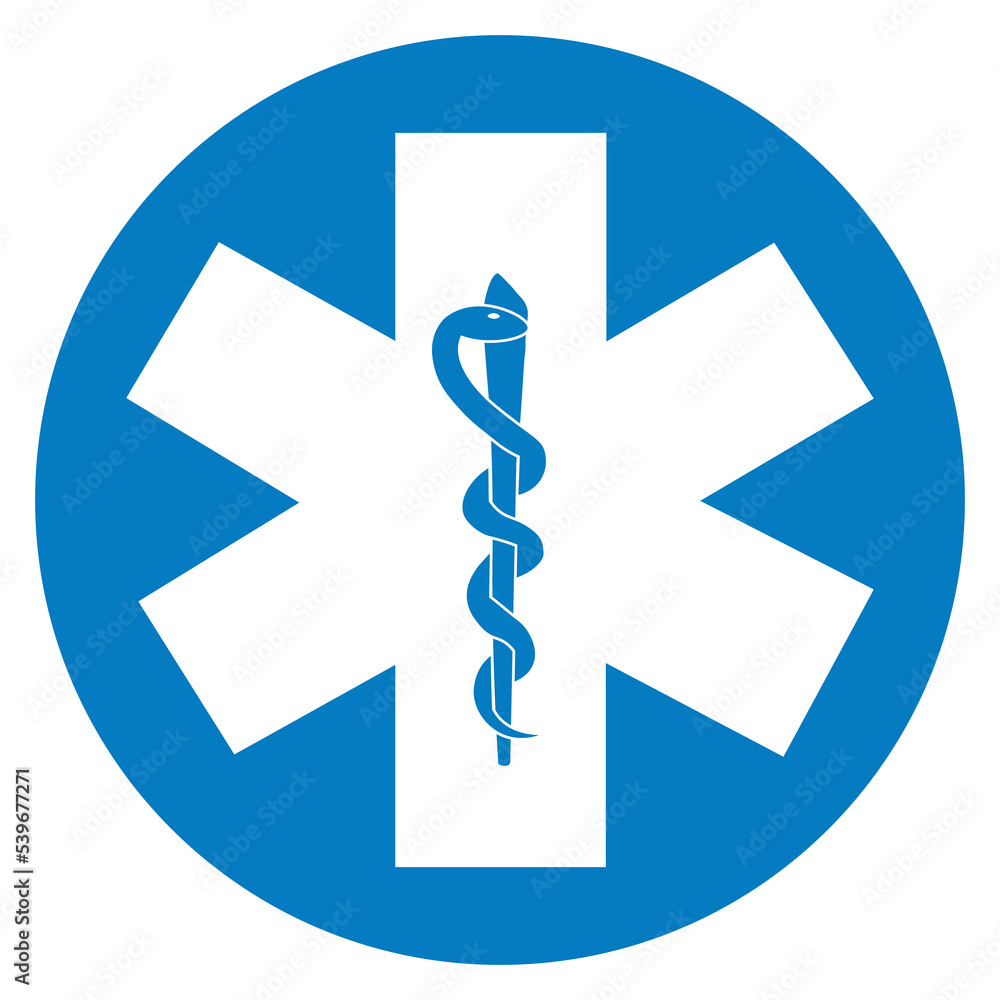 Medical symbol blue Rod of Asclepius Star of Life icon isolated on ...