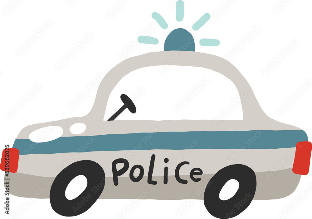 Police car. Cute doodle drawn illustration in cartoon style for kids ...