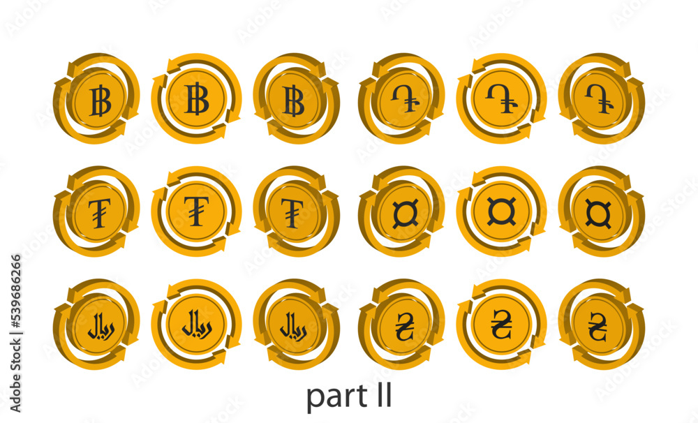 Vector set of orange 3d financial volumetric icons or buttons. Symbols ...