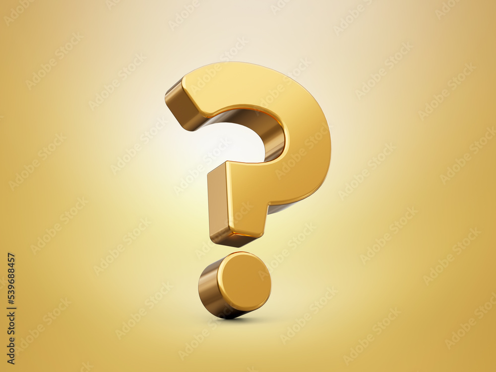 Gold Question mark isolated on Golden background with shadow 3D ...