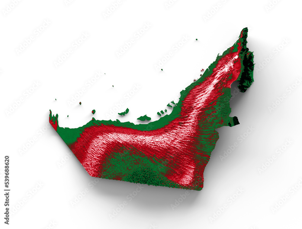 Dubai map with the flag Colors Red and yellow Shaded relief map 3d ...