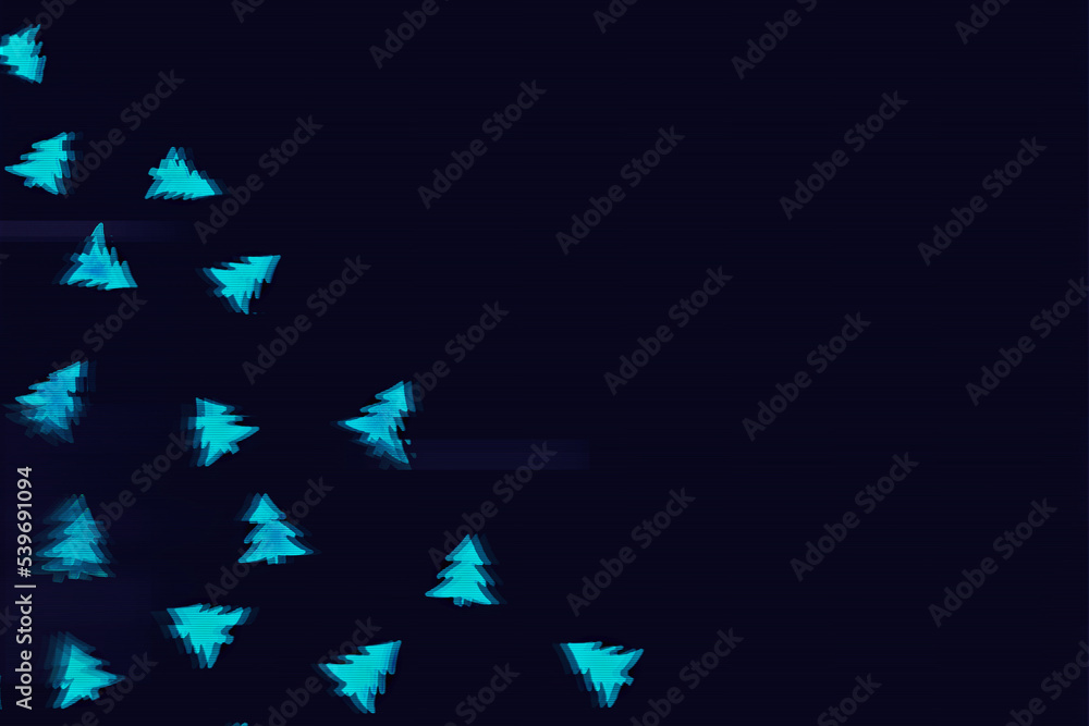 Digital distorted interlaced holographic Christmas trees border. Modern ...