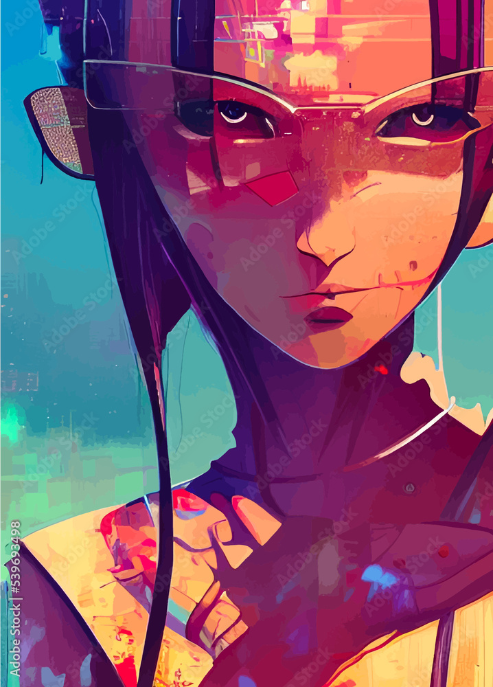 Drawing illustration of a woman robot in cyberpunk style. Illustration ...