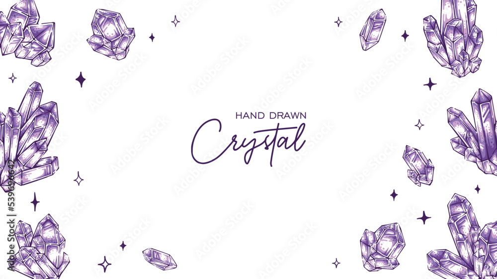 Amazing amethyst crystal quartz frame background illustration hand ...