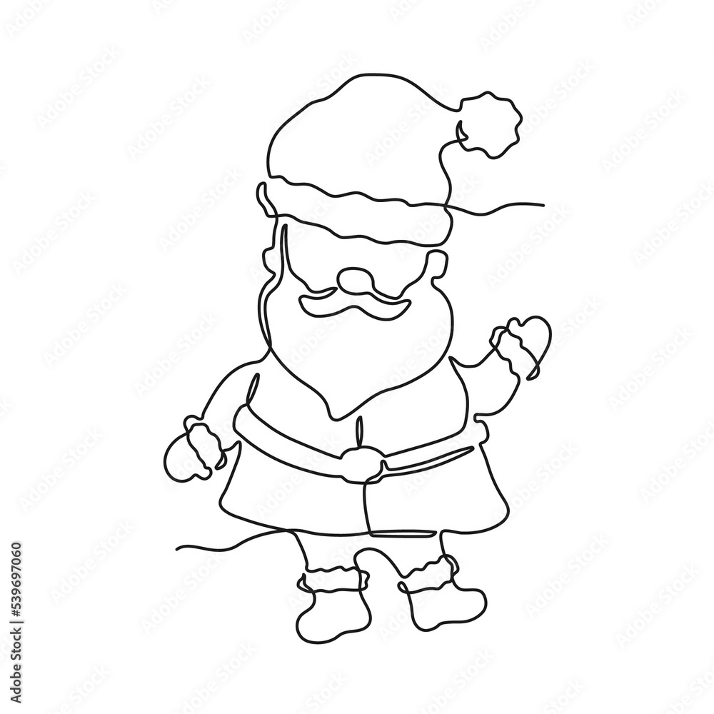 Continuous one line drawing of Santa Claus. Hand drawn christmas ...