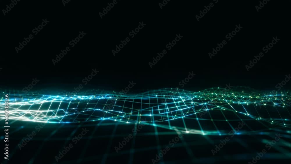 Abstract blue digital technology big data wave stream concept, 3d block ...