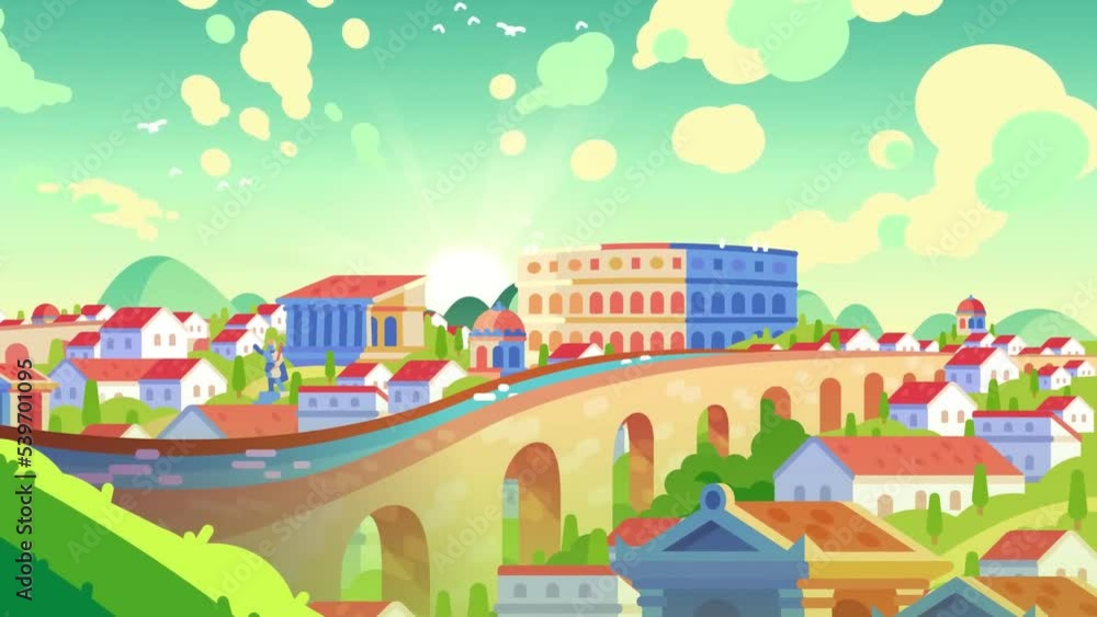 Beautiful city view in the morning clipart animated cartoon ancient ...