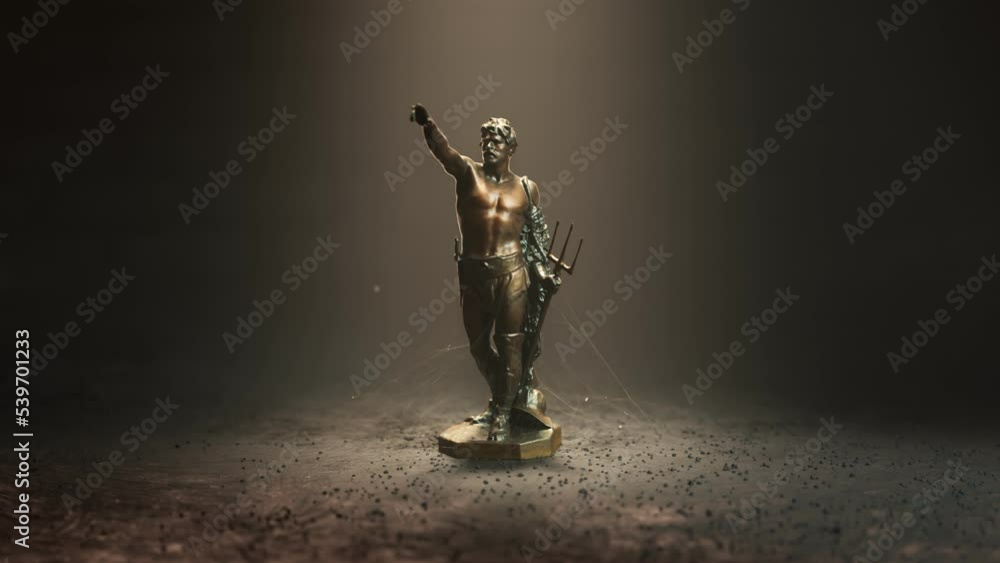 Statue of a Roman gladiator with a trident and net. Retiarius made of ...