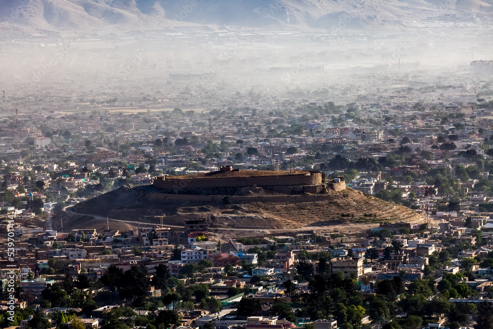 Panoramic view of Kabul and the mountains. Capital of Afghanistan in a ...