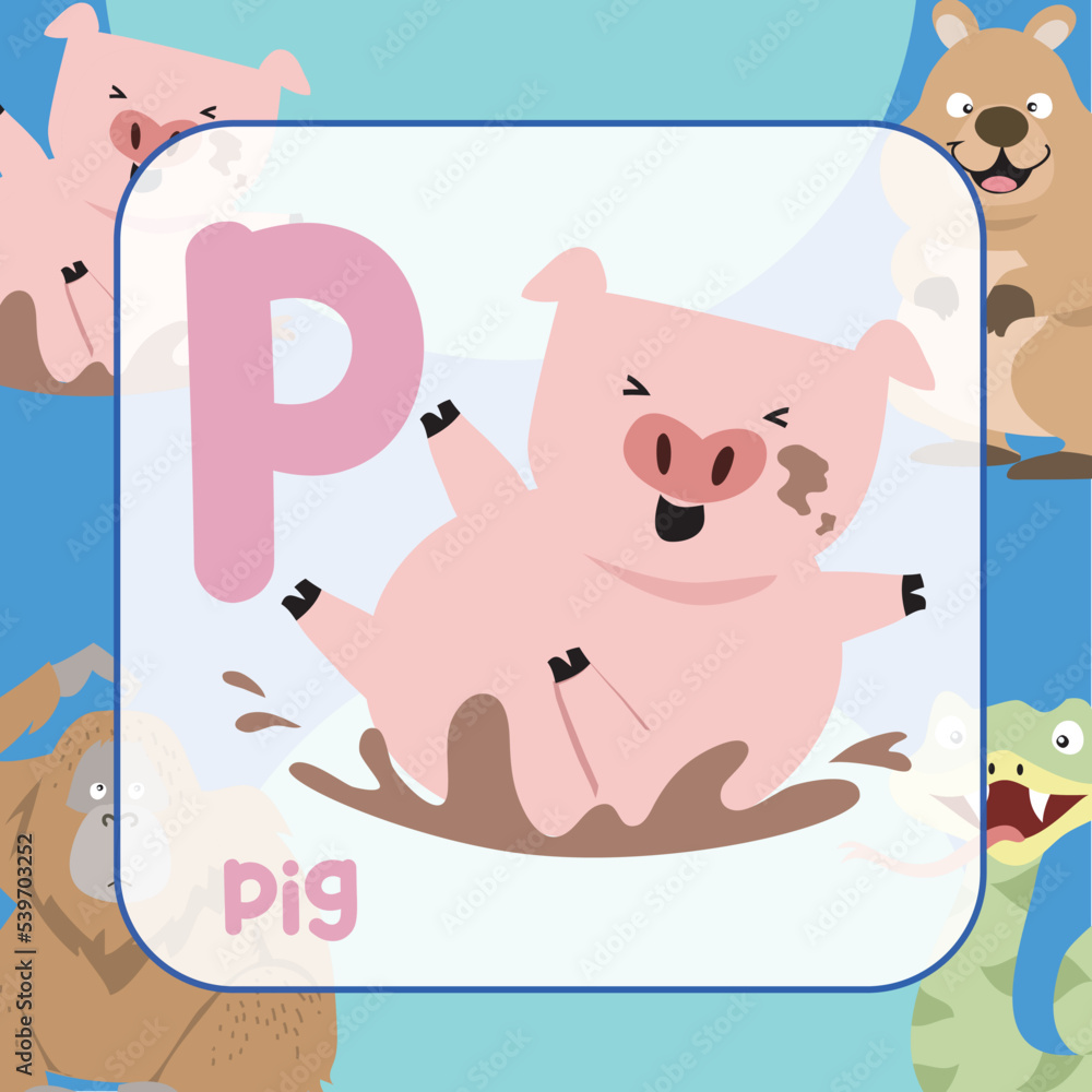 Animals alphabet flashcard for toddlers. Learning card introducing ...