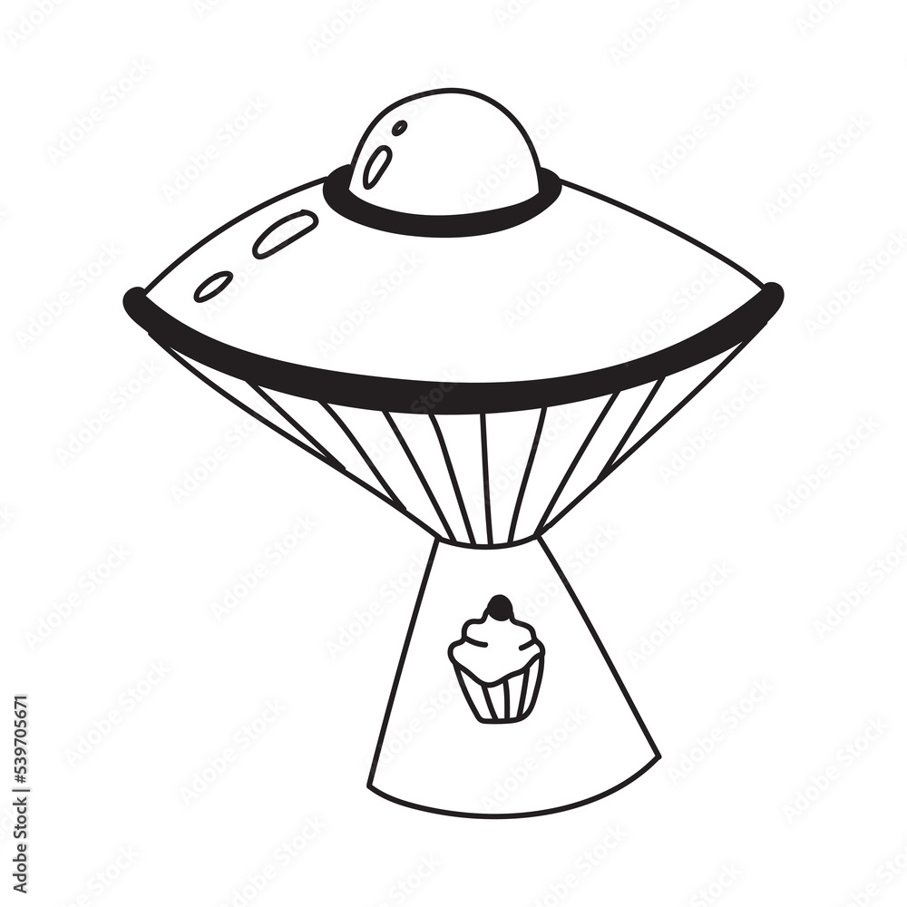Retro hippie flying saucer hand drawn. Cute nostalgic vintage. Doodle ...