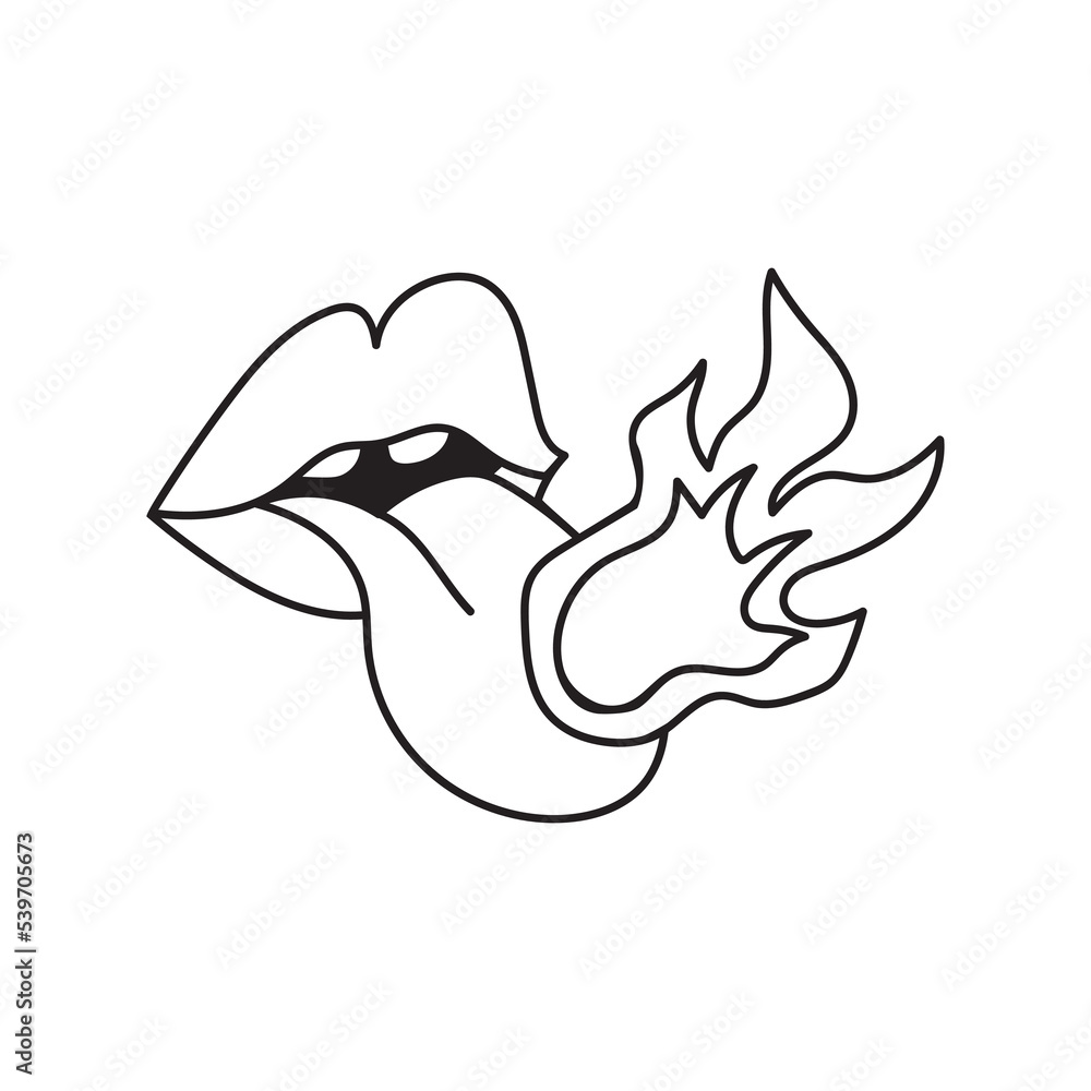 Retro hippie lips hand drawn. Nice nostalgic vintage. Doodle style ...