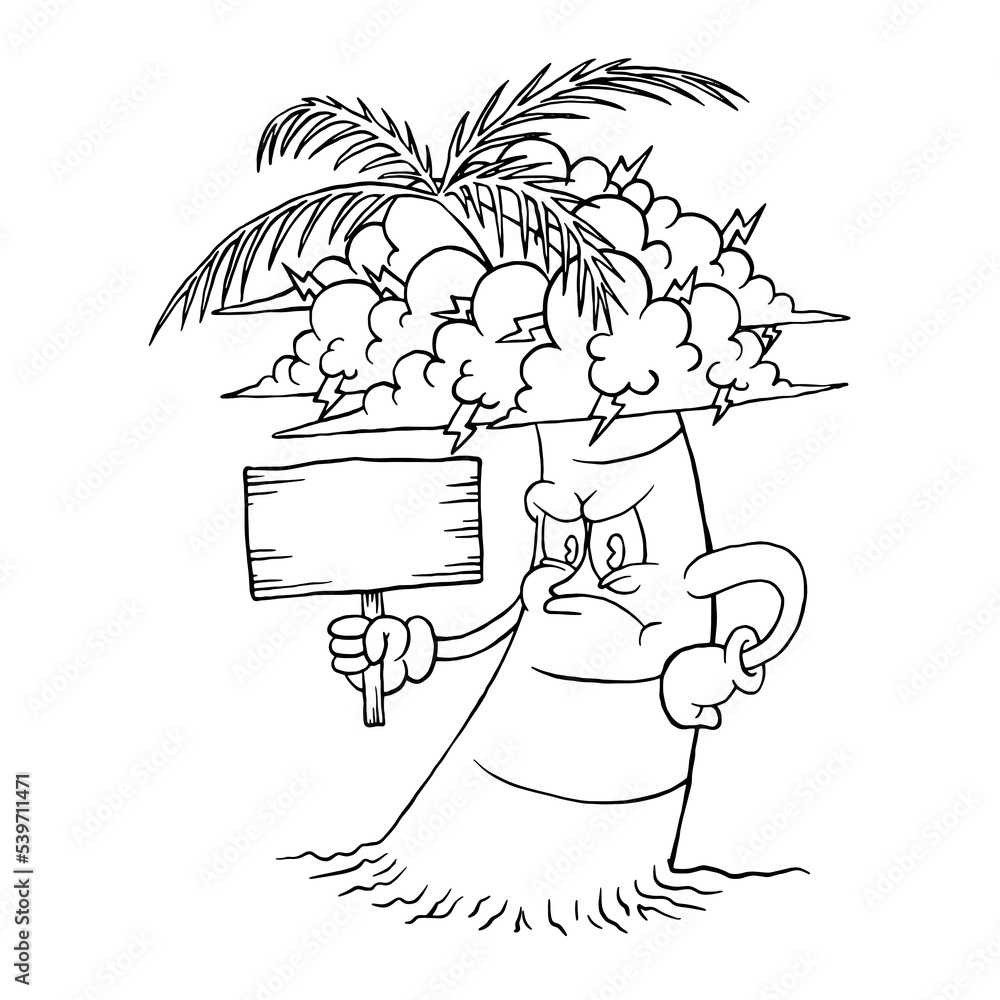 Coloring illustration of cartoon grumpy palm tree mascot Stock ...