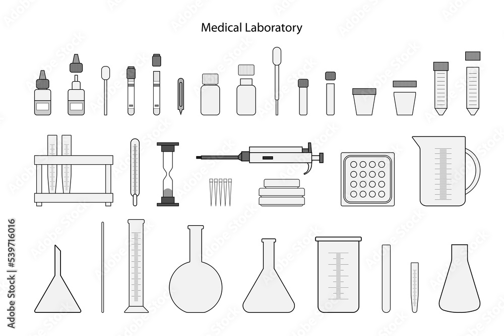 Set of medical laboratory and healthcare icons. Simple line art style ...