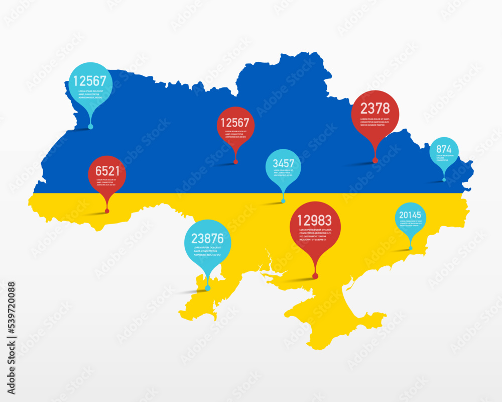 Vector Ukraine map on transparent background with pointers. Fully ...