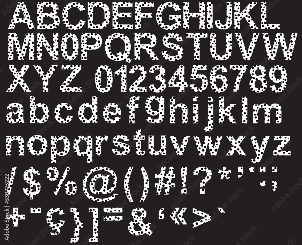 Uppercase and lowercase alphabet, numbers, symbols and signs with black ...