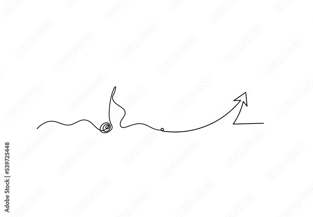 Abstract whole note with direction as continuous lines drawing on white ...