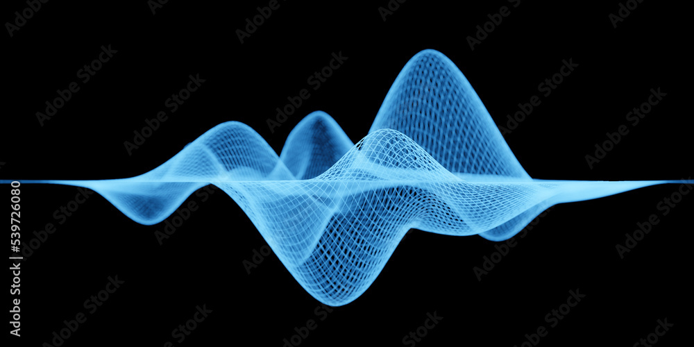 Glowing Blue Abstract Wireframe Sound Waves Visualization Of Frequency Signals Audio