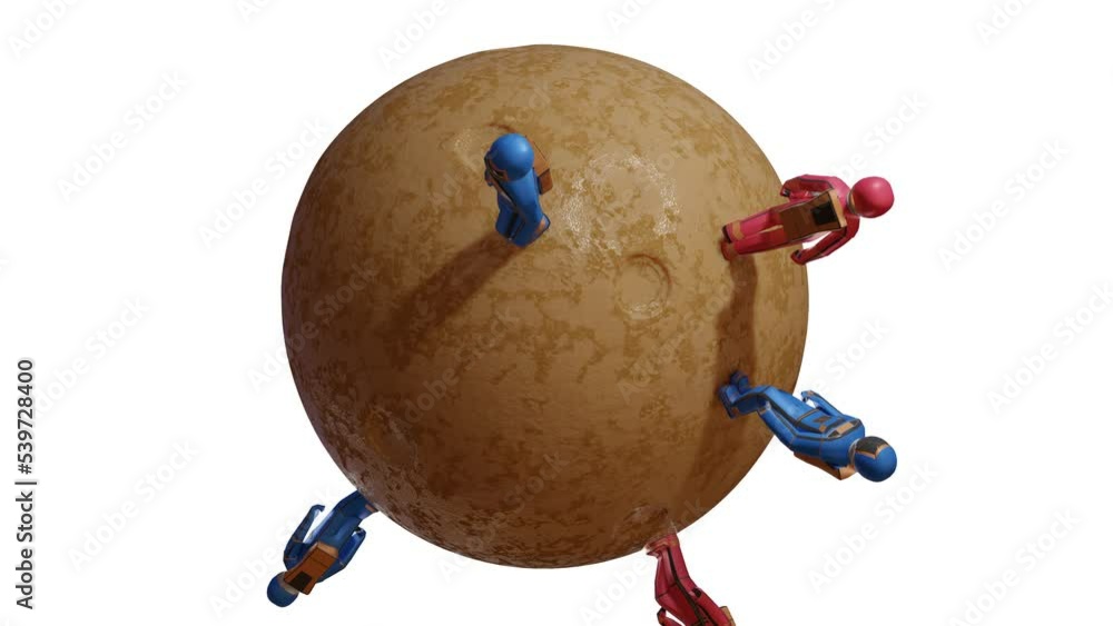 3D models of astronauts in space suits walk on the surface of the ...