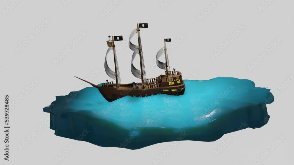 three-dimensional model of a pirate sailboat swinging on a piece of the ...