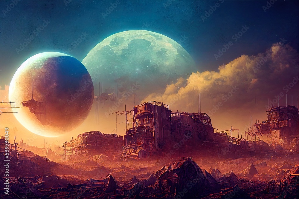 Abstract Colorful Alien Landscape An Alien Planet With A High Tech