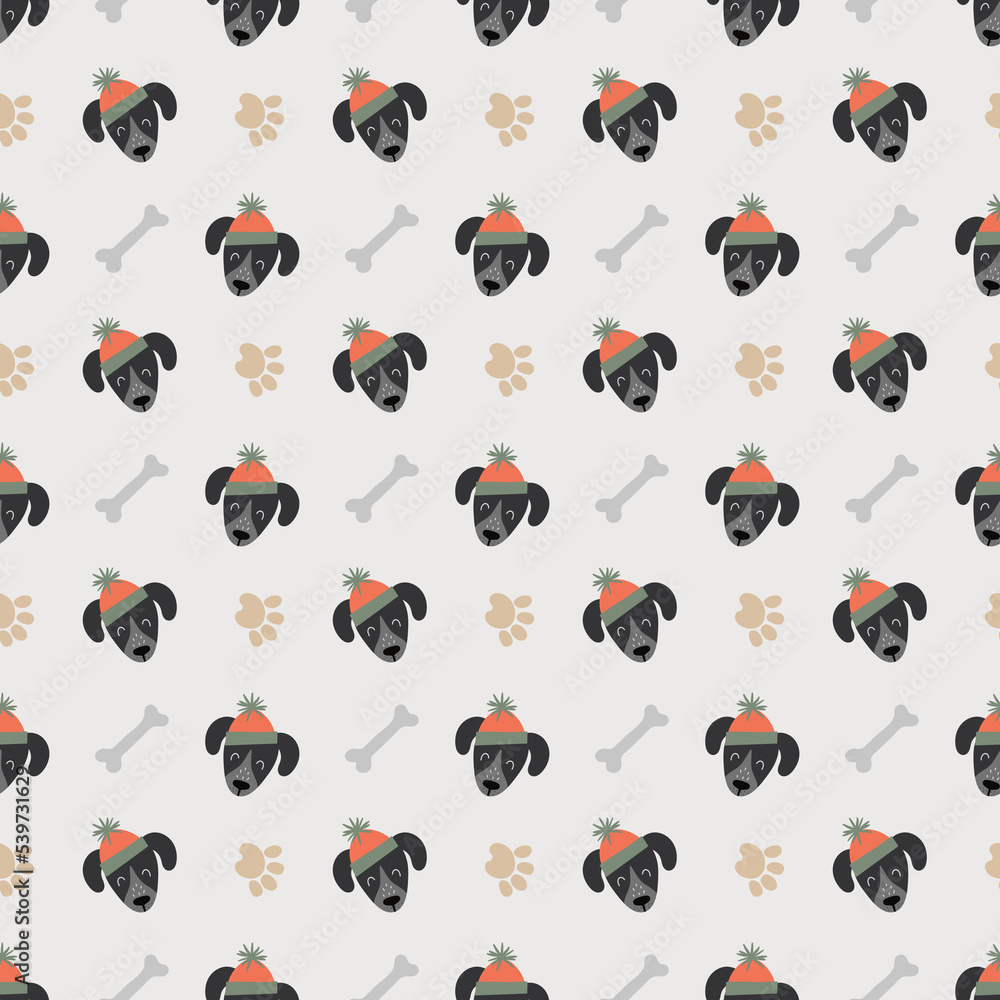 Seamless dog pattern, Puppy faces repeat design, Cute cartoon doggy ...