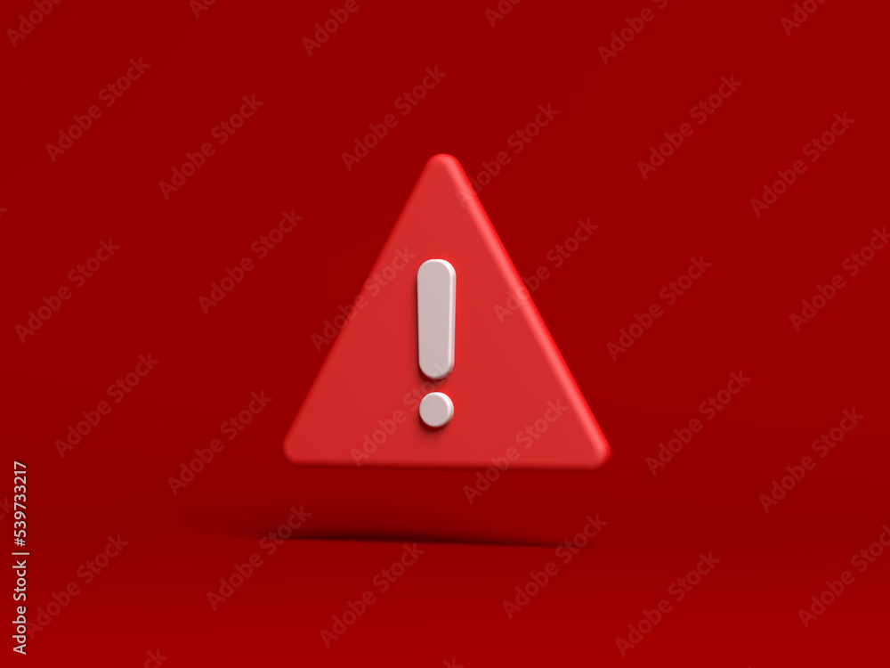 Red warning sign on red background. Exclamation mark. Attention sign ...