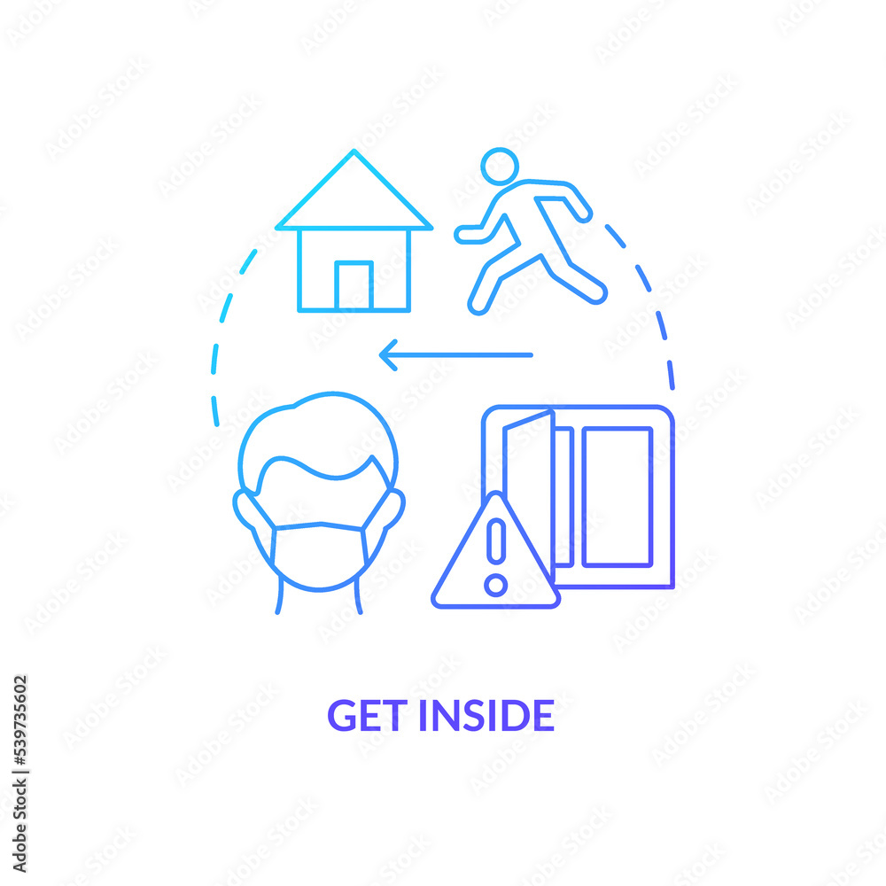 Get inside blue gradient concept icon. Stay in safe place. Survive during nuclear explosion ...