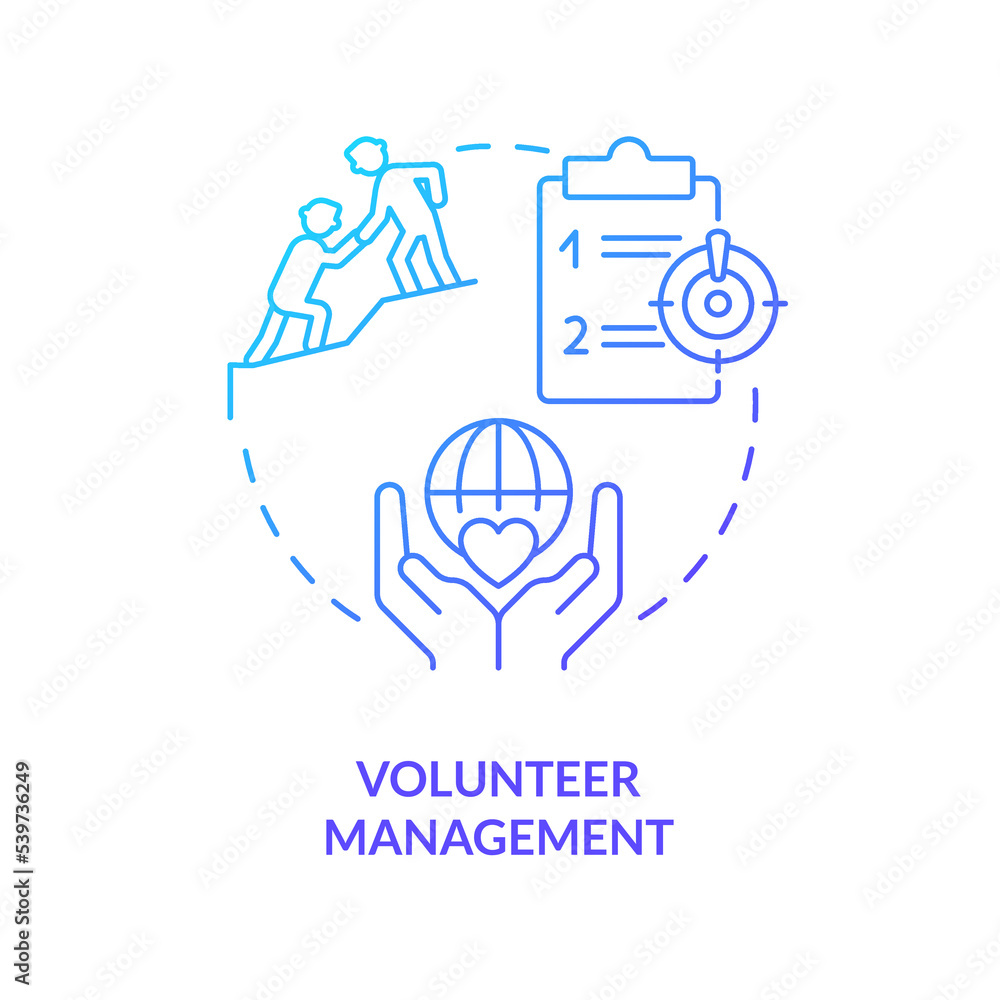 Volunteer management blue gradient concept icon. Effective assistance ...