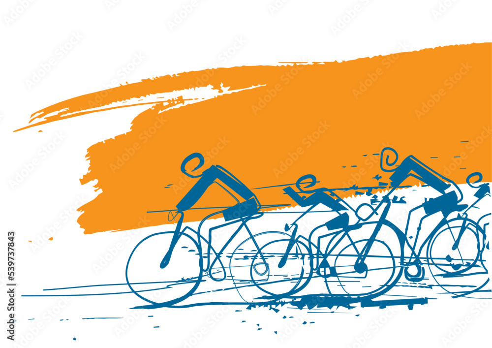 Mountain bike cyclists,lineart, expressive banner background. Colorful ...