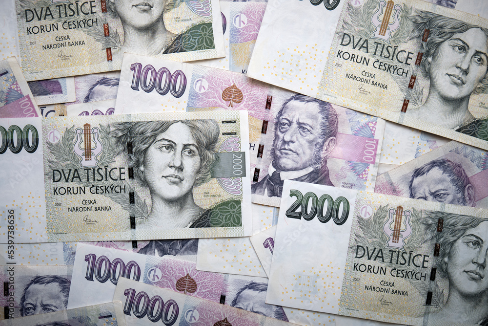 Czech banknotes. 1000 and 2000 koruna. Money of Czech Republic. Czech ...