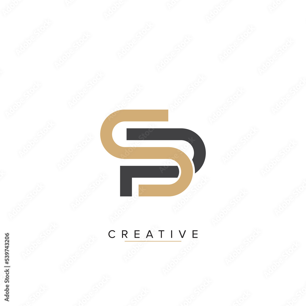 Creative minimal monochrome monogram letter SP and PS line logo design ...