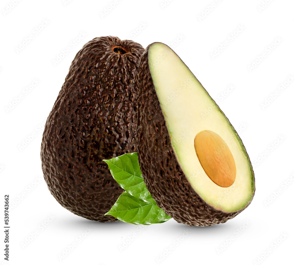 Ripe avocado with leaves isolated on transparent background. (.PNG ...
