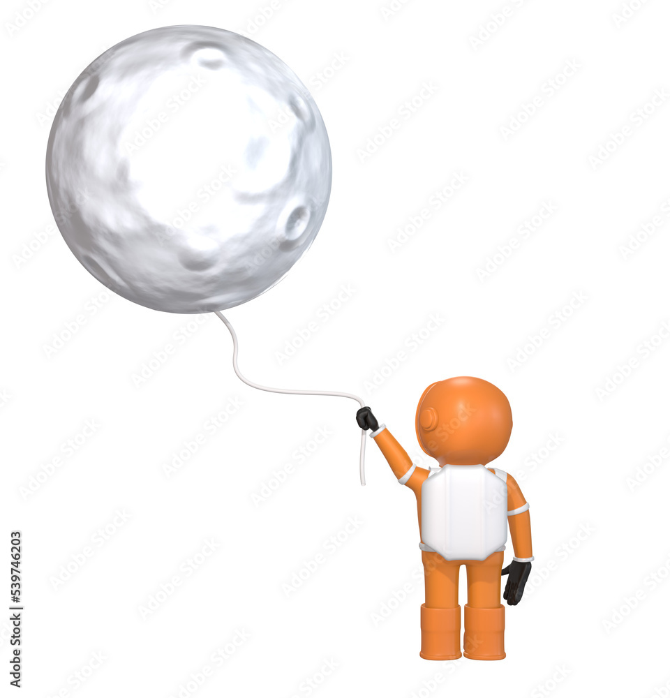 astronaut floating with moon balloons in space cartoon 3d rendering ...