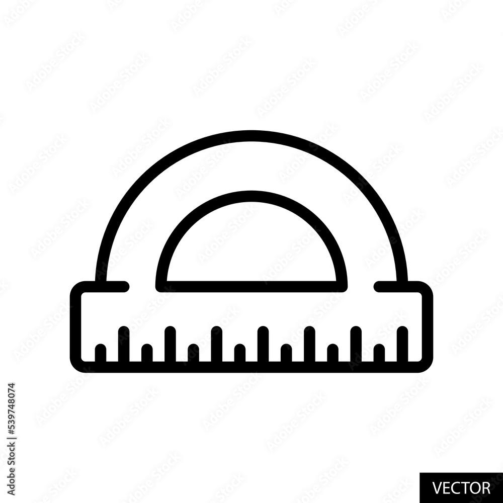 Protractor, Semicircle ruler, Half circle ruler vector icon in line ...