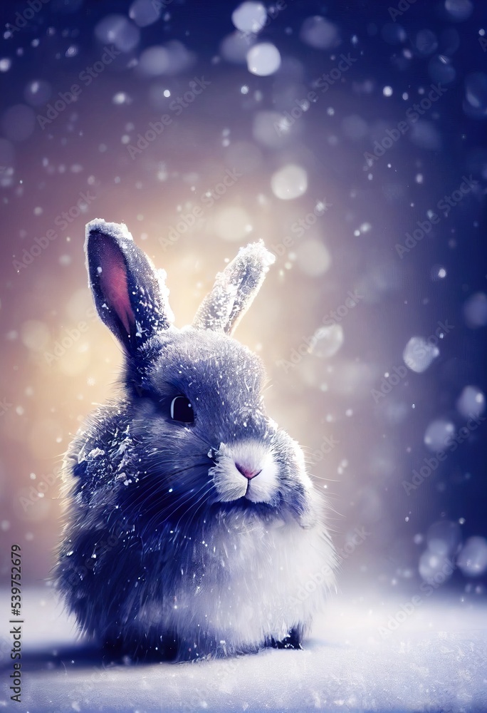 Photorealistic cute and adorable bunny in the snow, ai generated ...