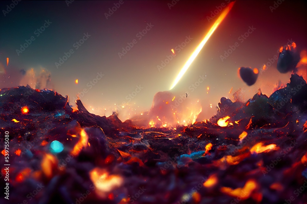 Fired Asteroid In Collision With Planet - 3d Rendering. sci fi outer space background. Stock ...